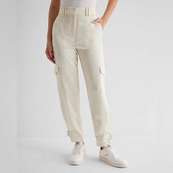 Express | Pants & Jumpsuits | Express Super High Rise Ivory Satin Cargo ...
